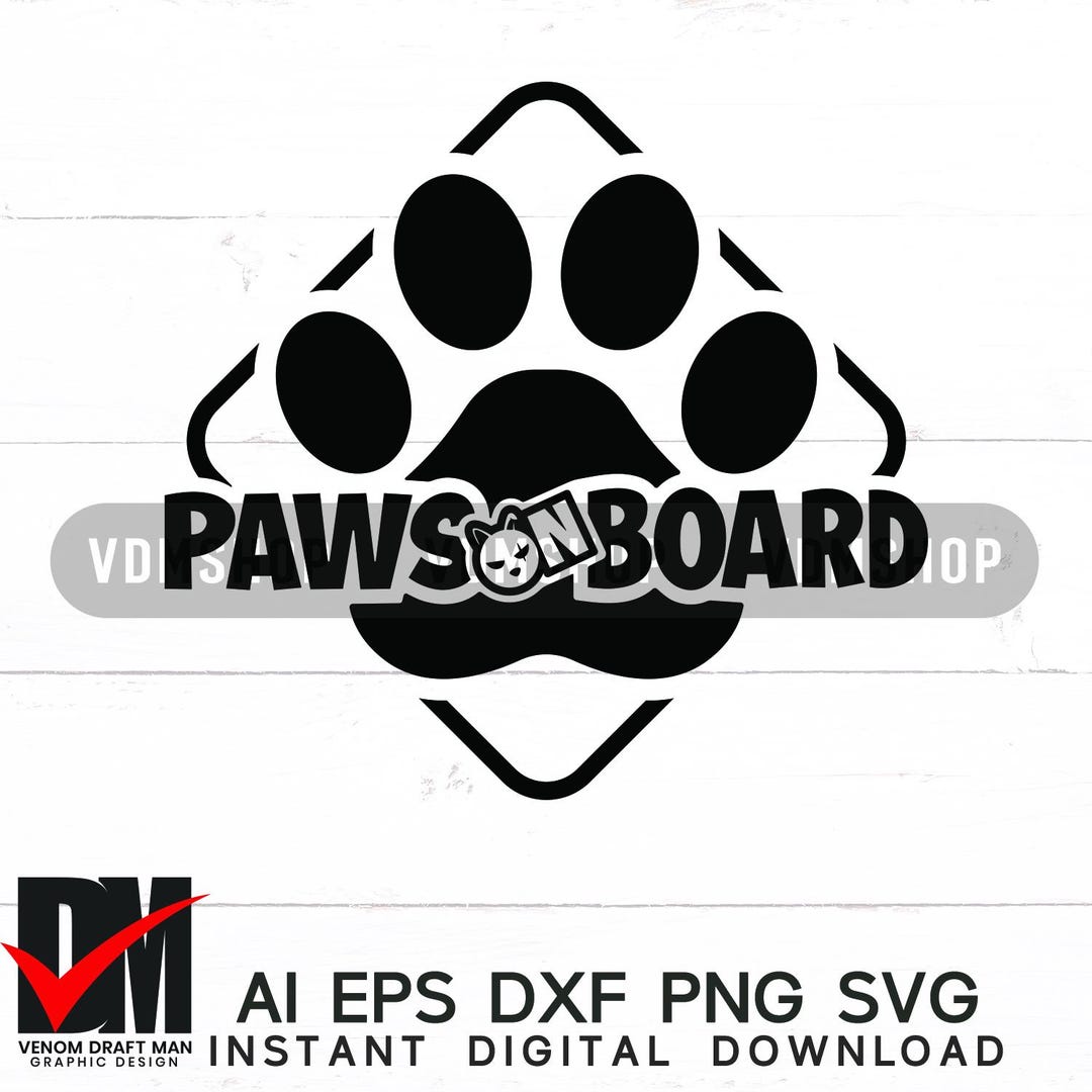 Paws on Board Svg, Paw Print Svg, Car Sticker Svg, Car Decal Svg Png ...