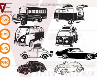 Cuttable Classic Retro Van Svg Minibus Svg Volkswagen Bug Svg ...