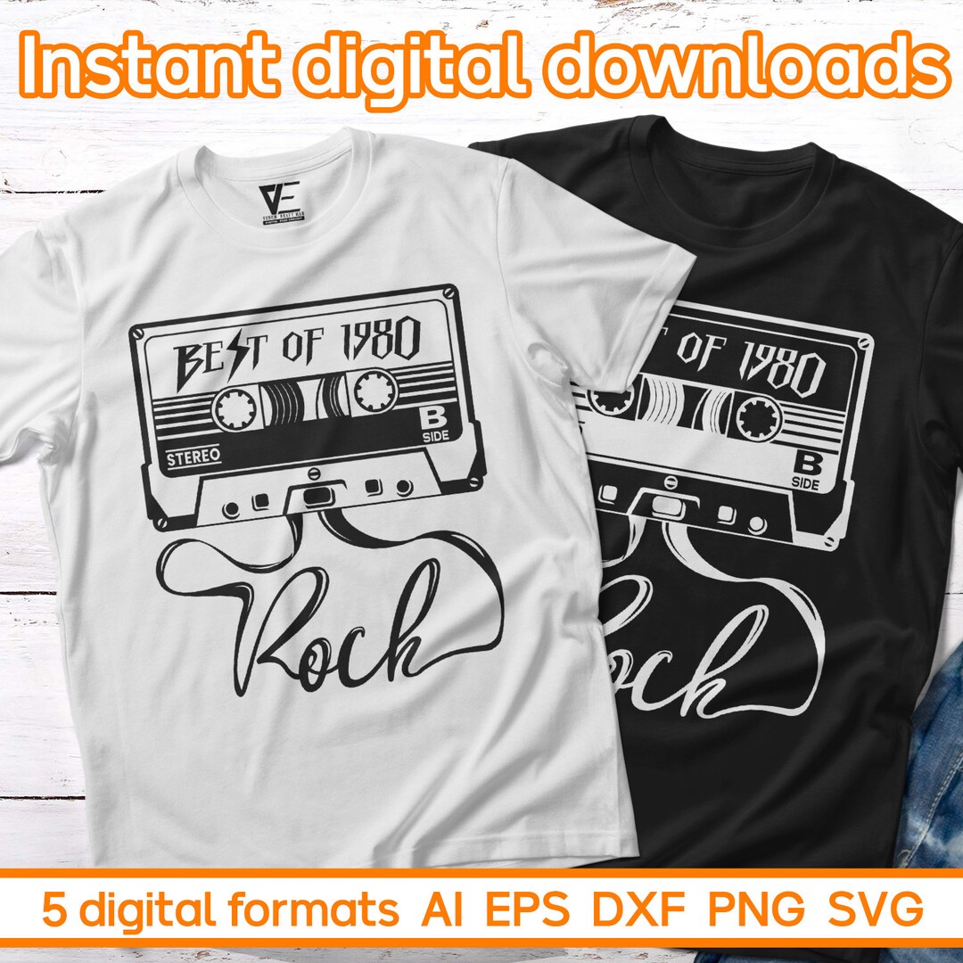 Best of 1980 Rock N' Roll Cassette Tape Svg, 80s Happy Birthday Svg ...