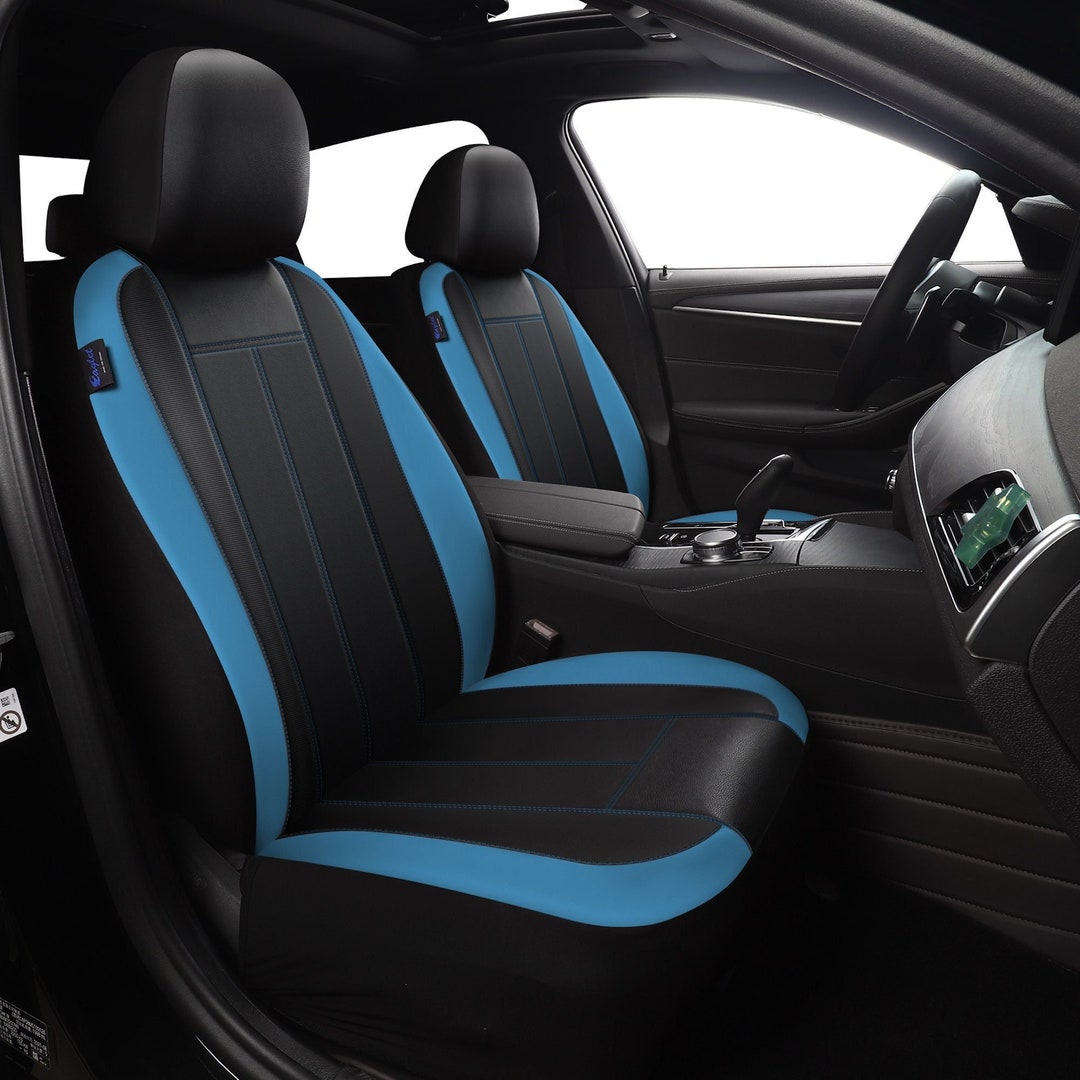 Sporty Leatherette Black/blue Handmade Universal Car Seat Covers ...
