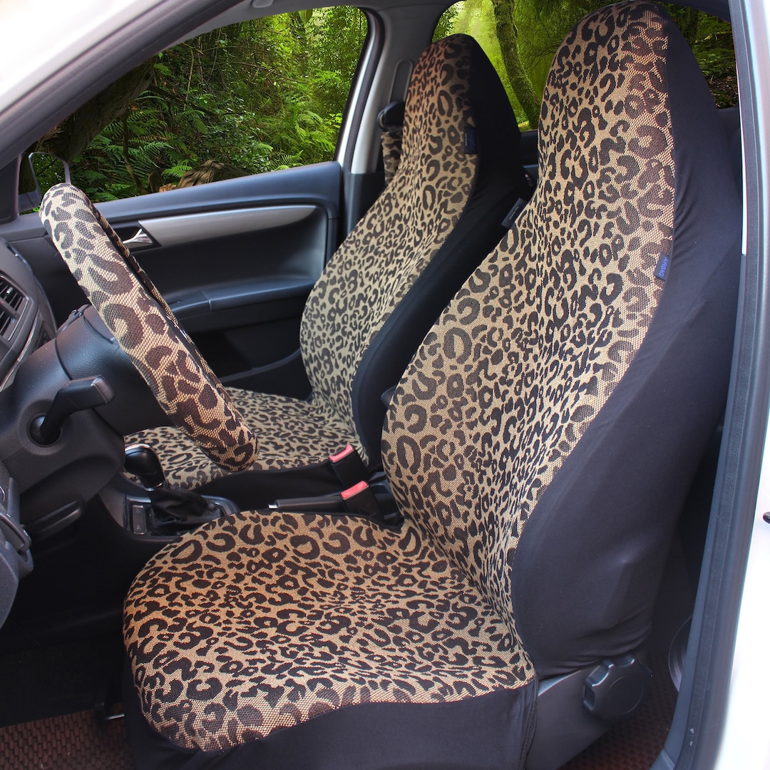 Leopard Cheetah Print Beige Car Seat Covers for Vehicles, Universal ...