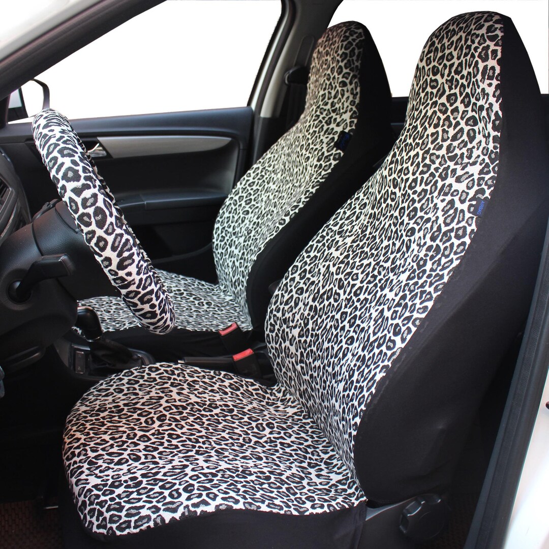 Grey Leopard Cheetah Print Car Seat Covers for Vehicles Front Set ...