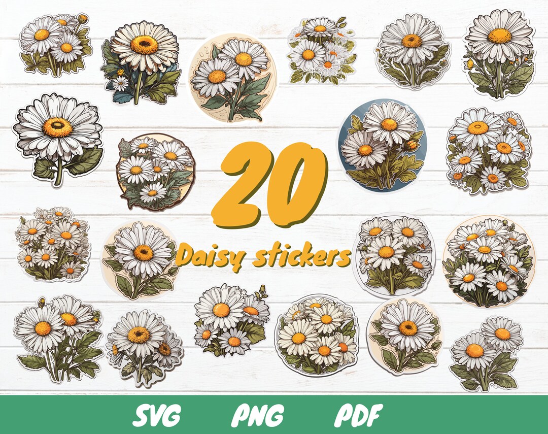 Daisy Bundle Svg Sticker, Botanical Svg, Wildflower Svg, Simple Flower ...