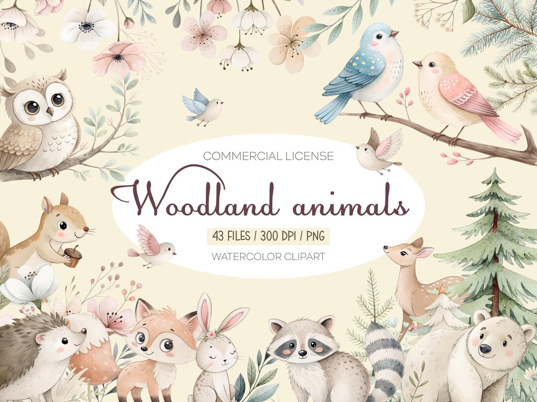 Spring Woodland Animals Clipart, Watercolor Woodland Animals Clipart ...