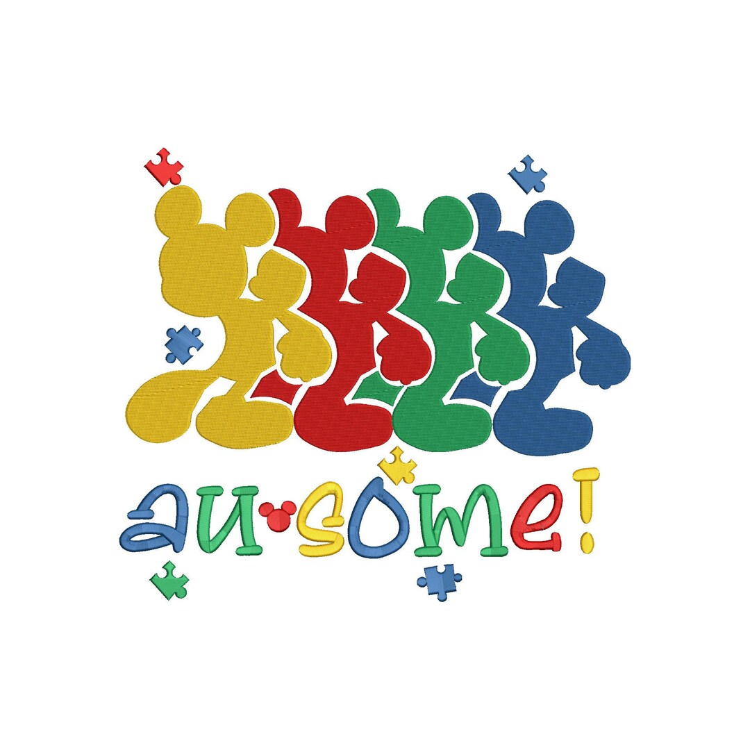 Autism Awareness Mickey Inspired Machine Embroidery Design. Puzzle ...