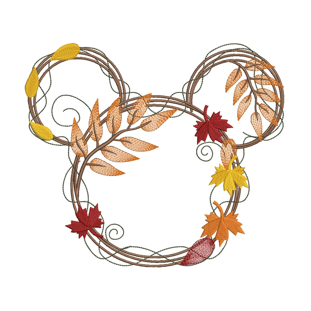 Mickey Mouse Fall Thanksgiving Leaves Machine Embroidery Design File ...
