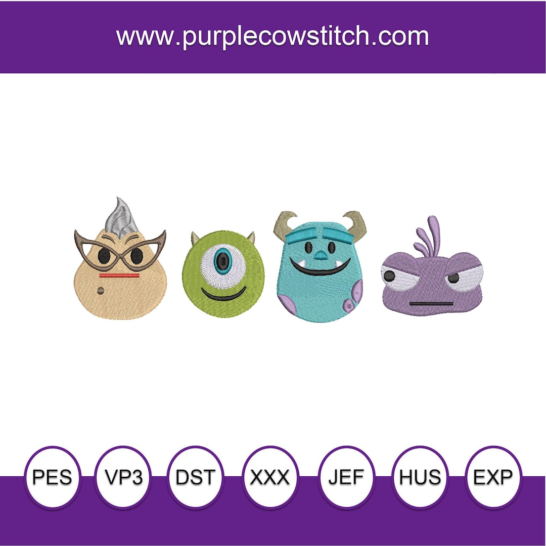 Monsters Sully, Mike, Roz and Randall Machine Embroidery. Bonus 3" Wide ...