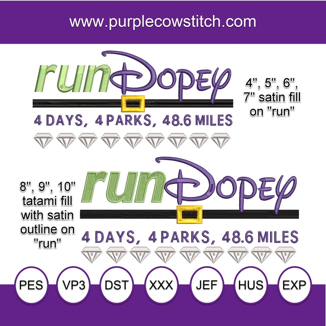 Run Dopey Most Magical Place on Earth Park Inspired Machine Embroidery ...