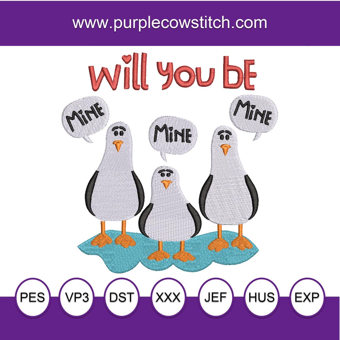Valentine's Day Seagull Finding Nemo Embroidery Design. Wil You Be Mine ...
