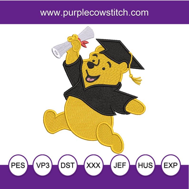 Winnie the Pooh Grad Graduation Machine Embroidery. Instant Download - Etsy