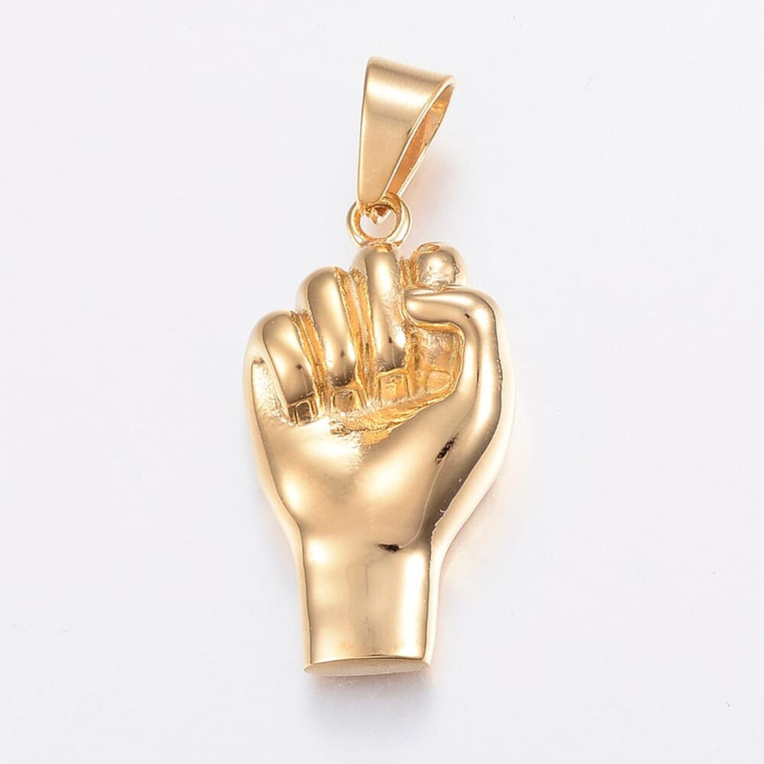 Unisex Gold Stainless Steel Black Pride Equality Power Fist Pendant ...