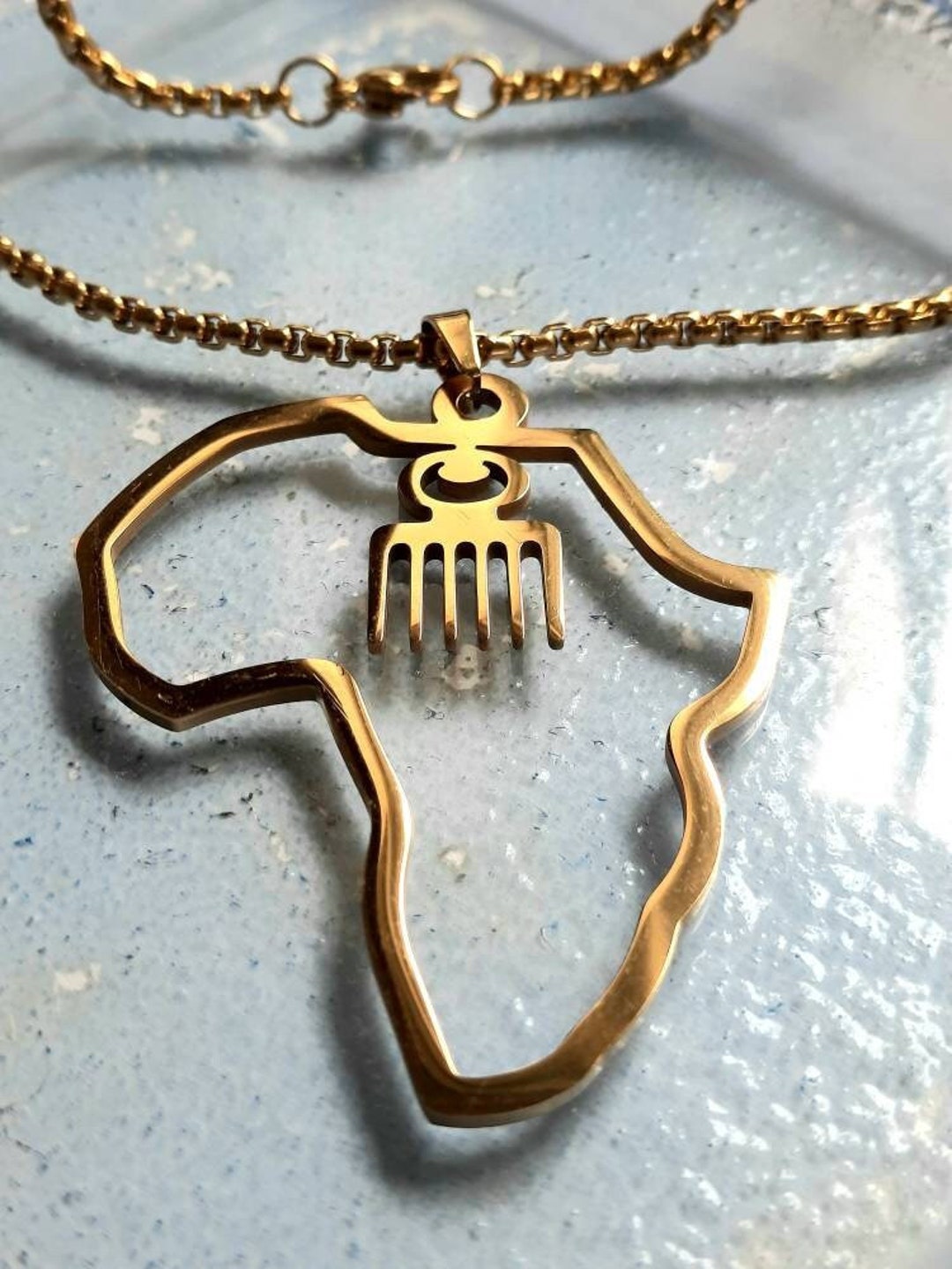 5cm Africa Map Outline Pendant + Chain, Afrocentric Necklace, Gold ...