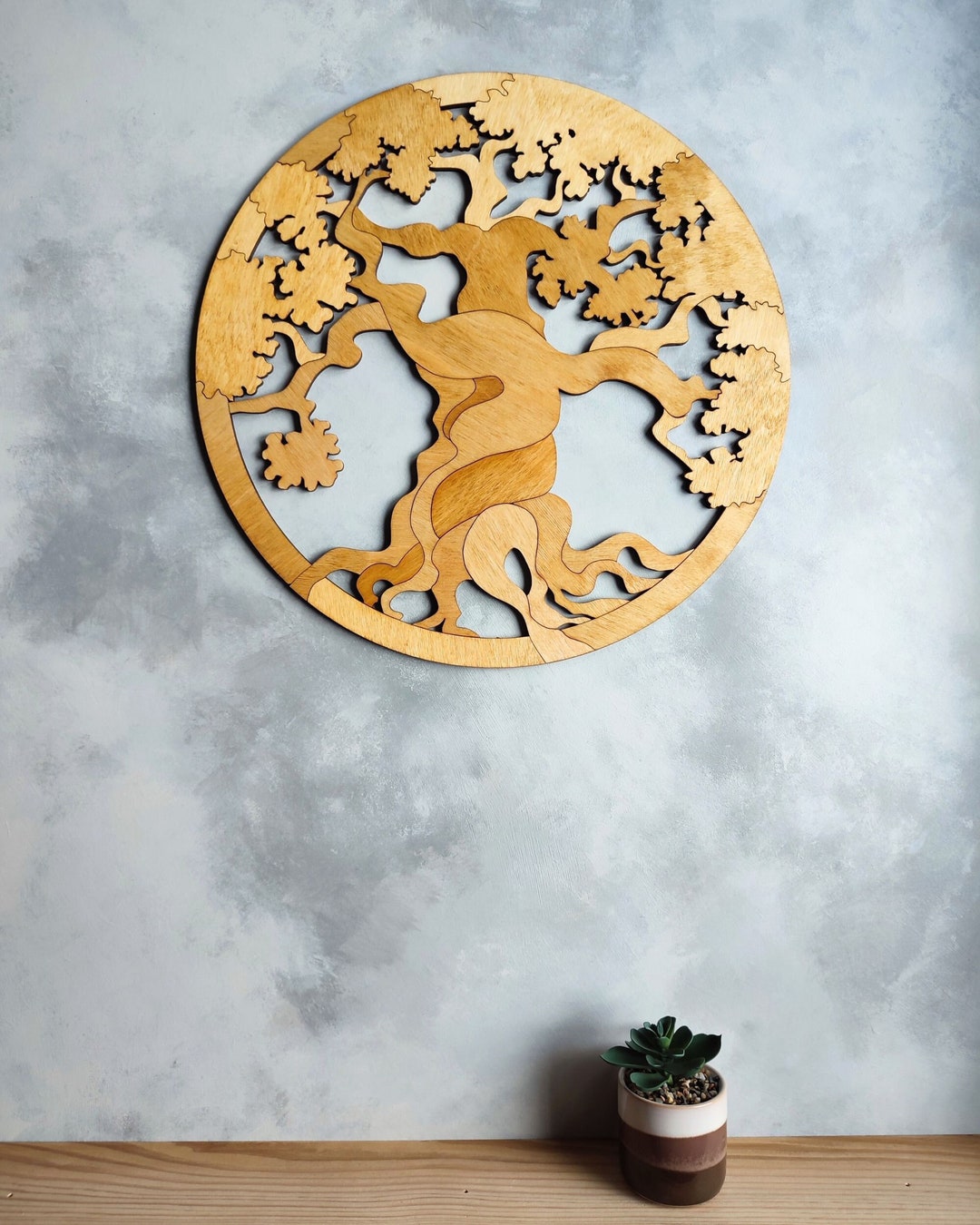 Wooden Wall Tree of Life, Tree of Life Wall Decoration, Round Tree of ...