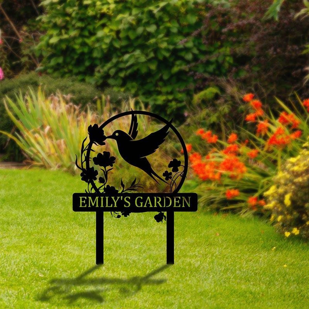 Custom Hummingbird Metal Garden Decor, Bird With Stakes Garden Sign ...