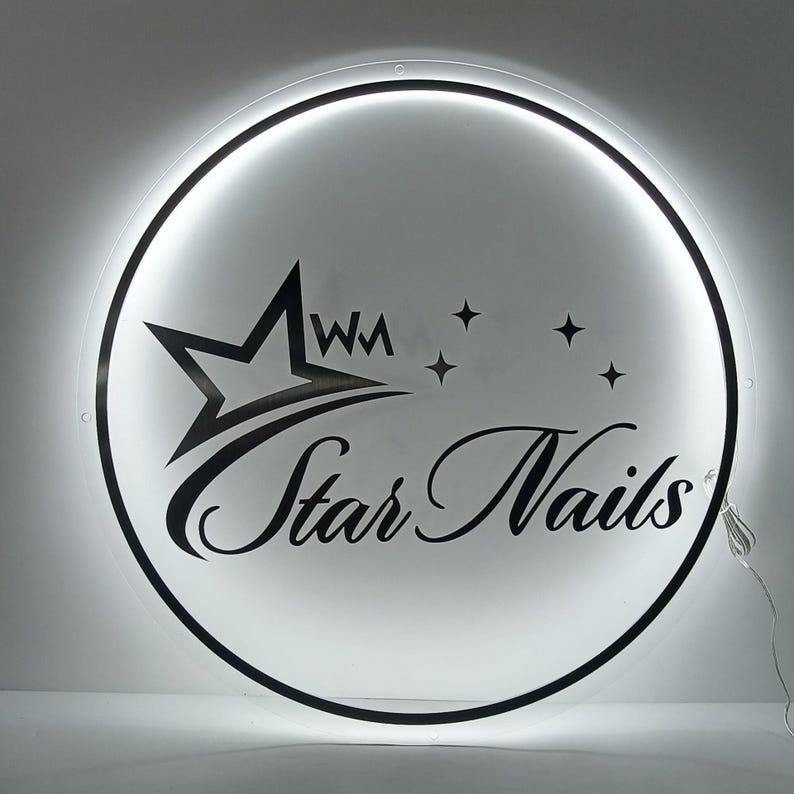 Custom Acrylic Backlit Business Sign, Round Acrylic Salon Light-up ...