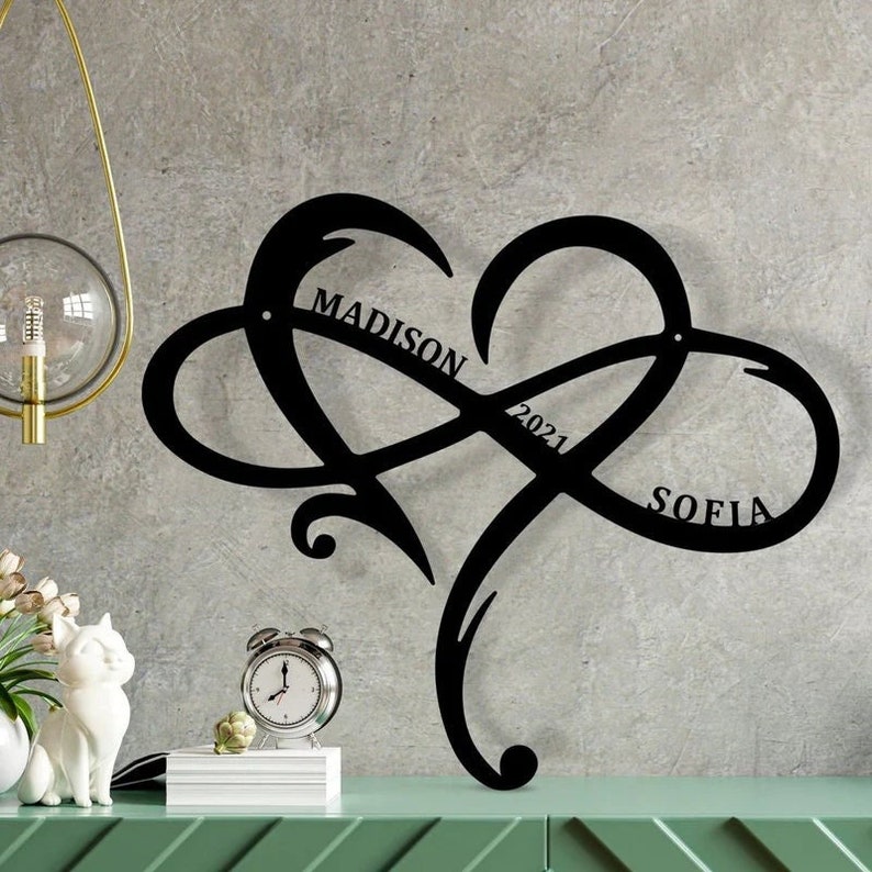 Personalized Love Heart Infinity Metal Sign, Custom Couples Names ...