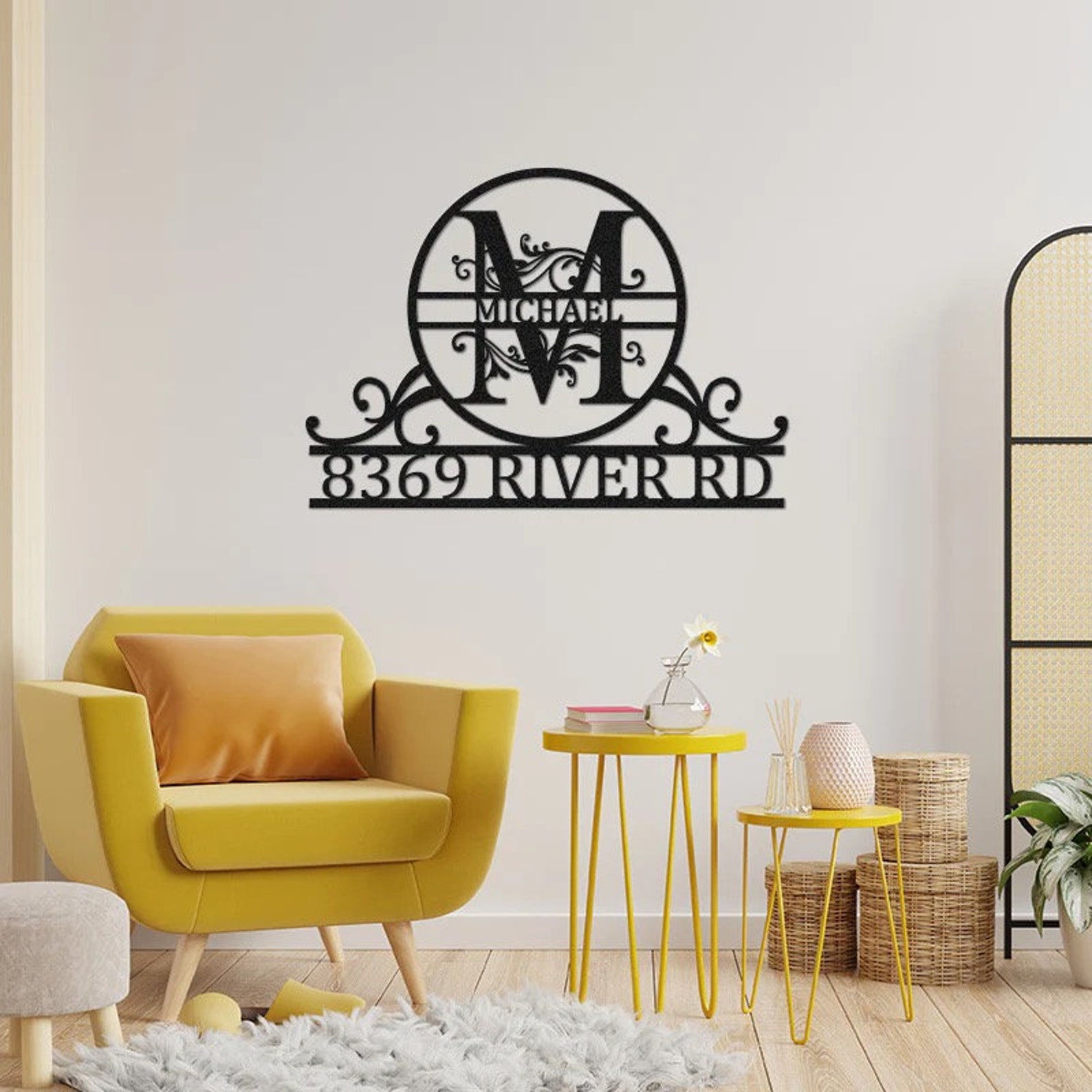 Mid Century Metal House Number Sign - Modern Address Sign With Street ...