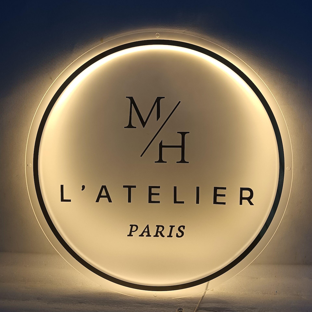 Custom Acrylic Backlit Business Sign, Round Acrylic Salon Light-up ...