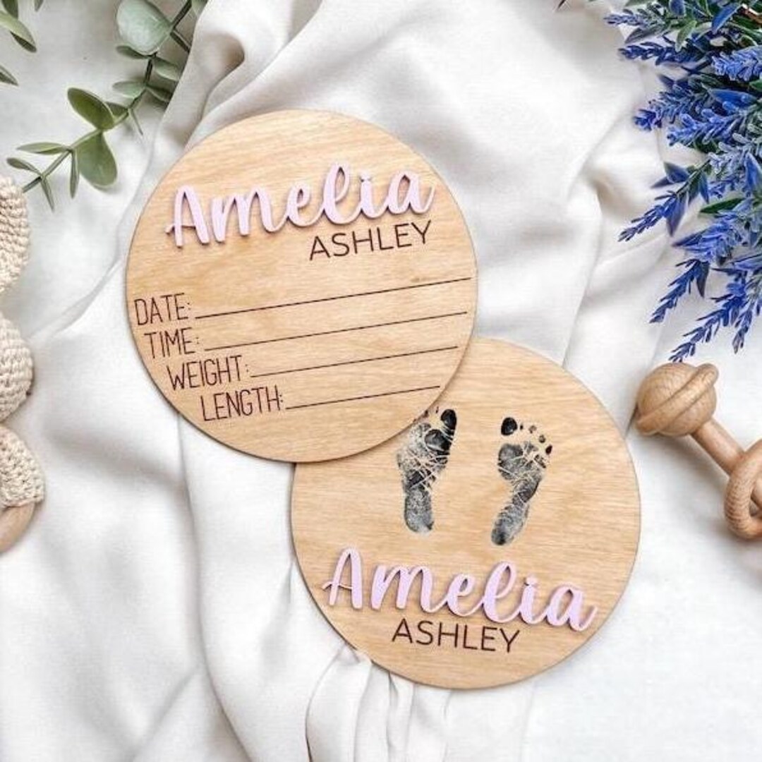 Newborn Baby Stats Sign, Wooden Birth Sign, Hospital Footprint Sign for ...
