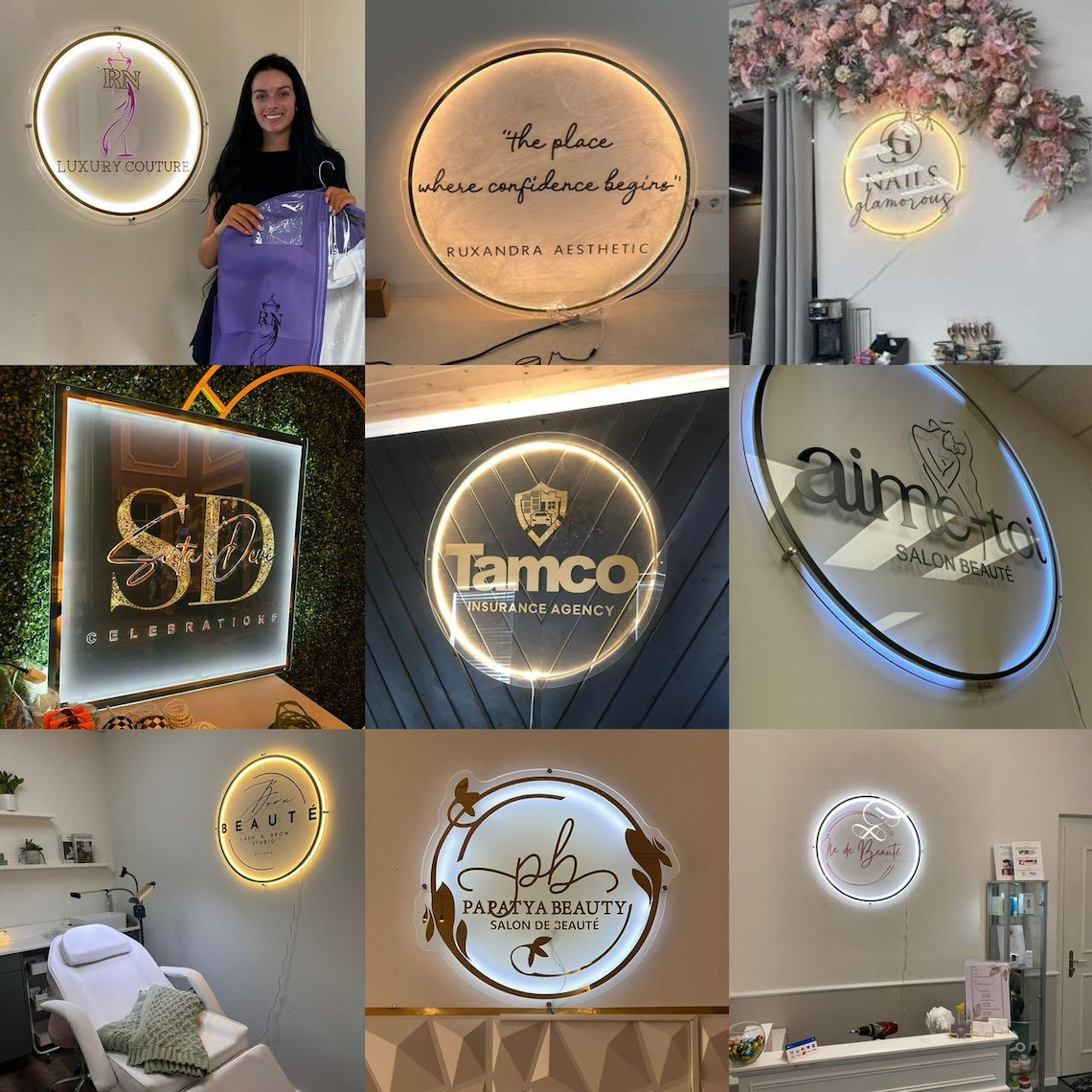 Custom Acrylic Backlit Business Sign, Round Acrylic Salon Light-up ...