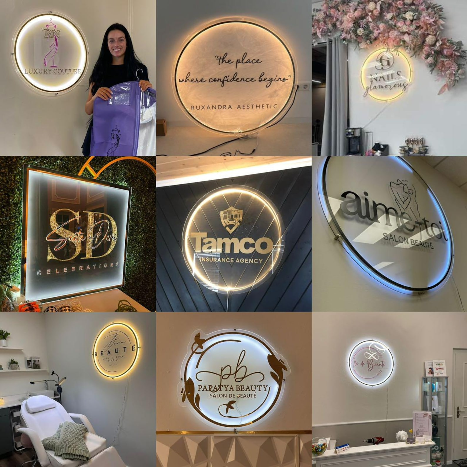 Custom Acrylic Backlit Business Sign, Round Acrylic Salon Light-up ...