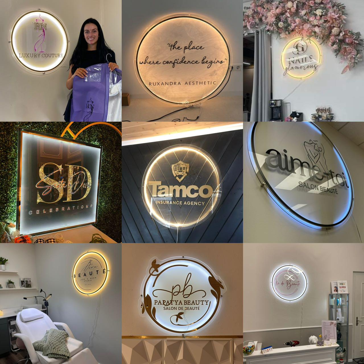 Custom Acrylic Backlit Business Sign, Round Acrylic Salon Light-up ...