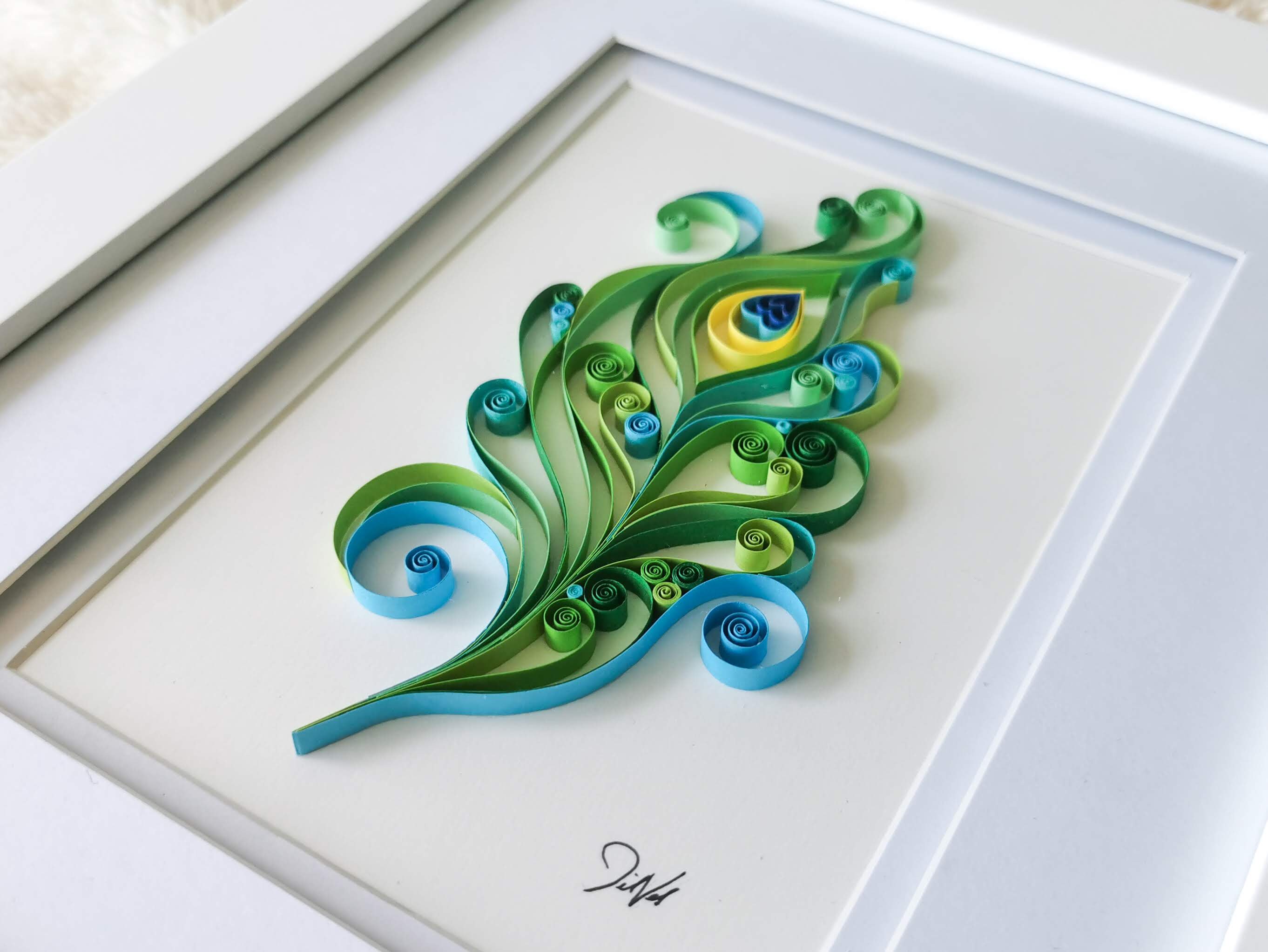 Peacock Feather, Quilled Peacock Feather, Feather Framed Art, Quilled ...