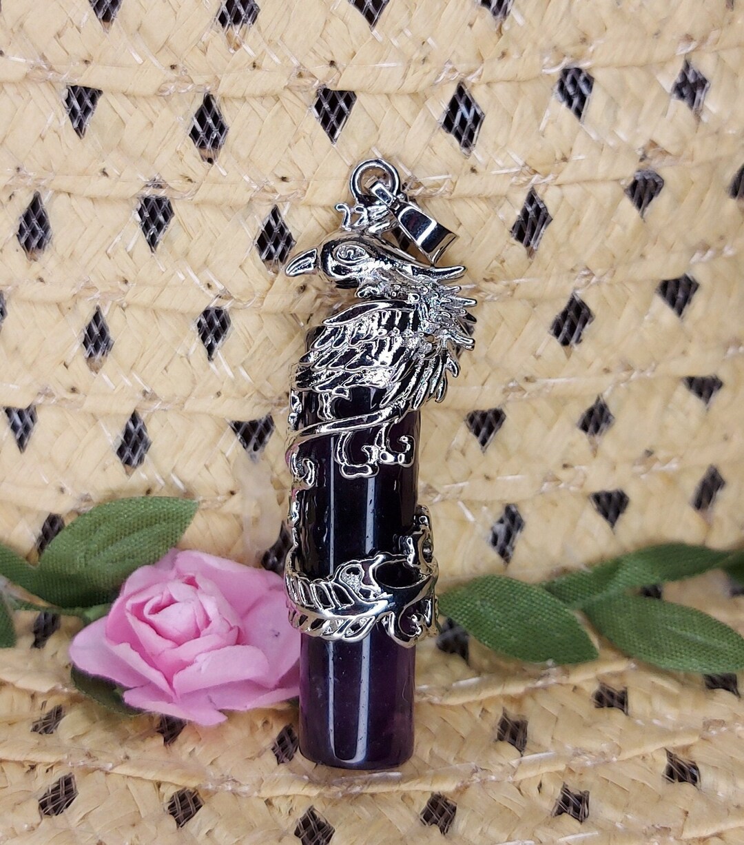 Phoenix Wrapped Amethyst Crystal Cylinder With Sterling Silver Necklace ...
