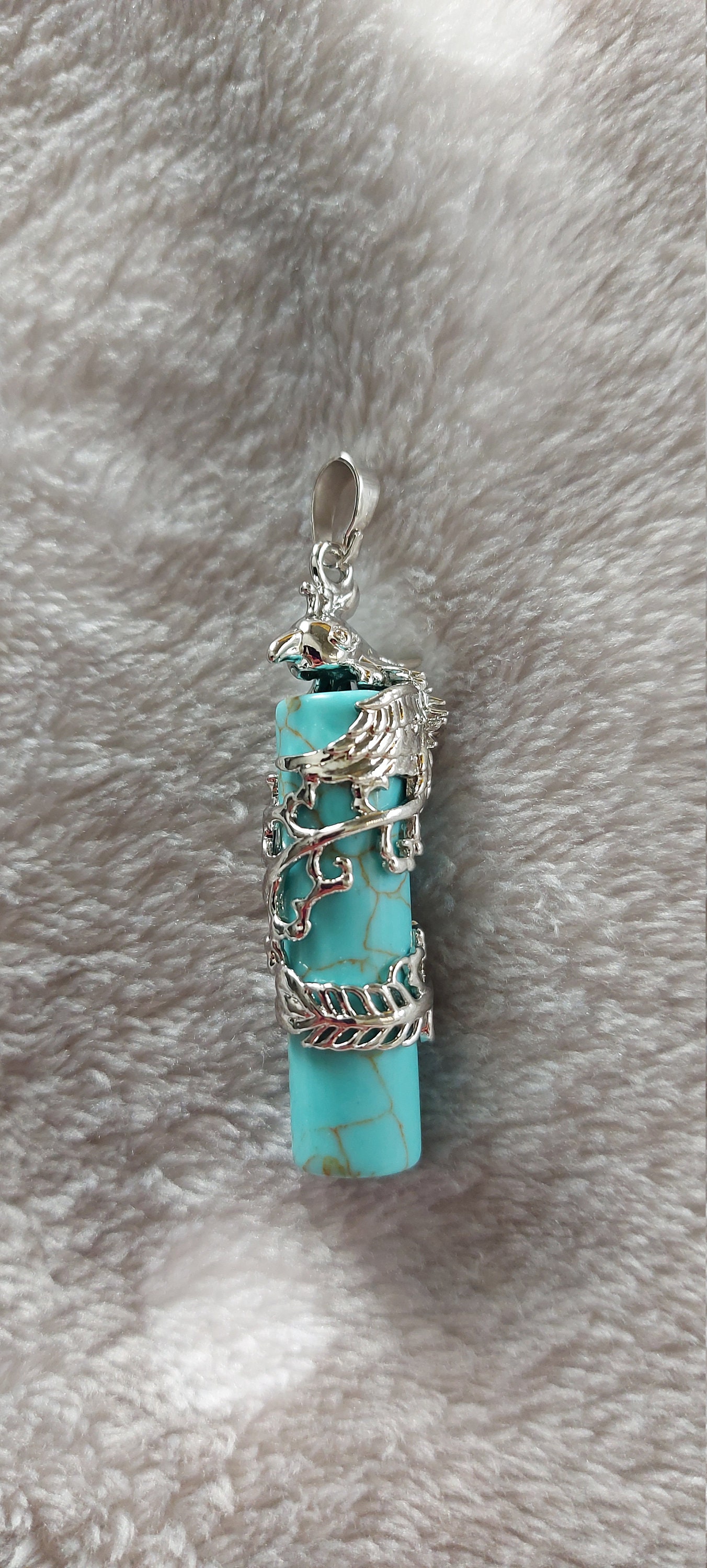 Phoenix Wrapped Turquoise Cylinder With Sterling Silver Necklace ...