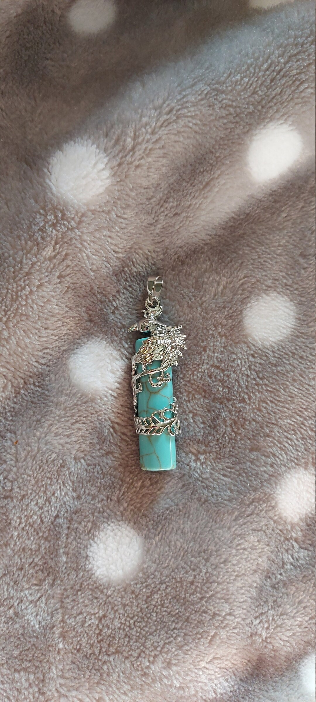 Phoenix Wrapped Turquoise Cylinder With Sterling Silver Necklace ...