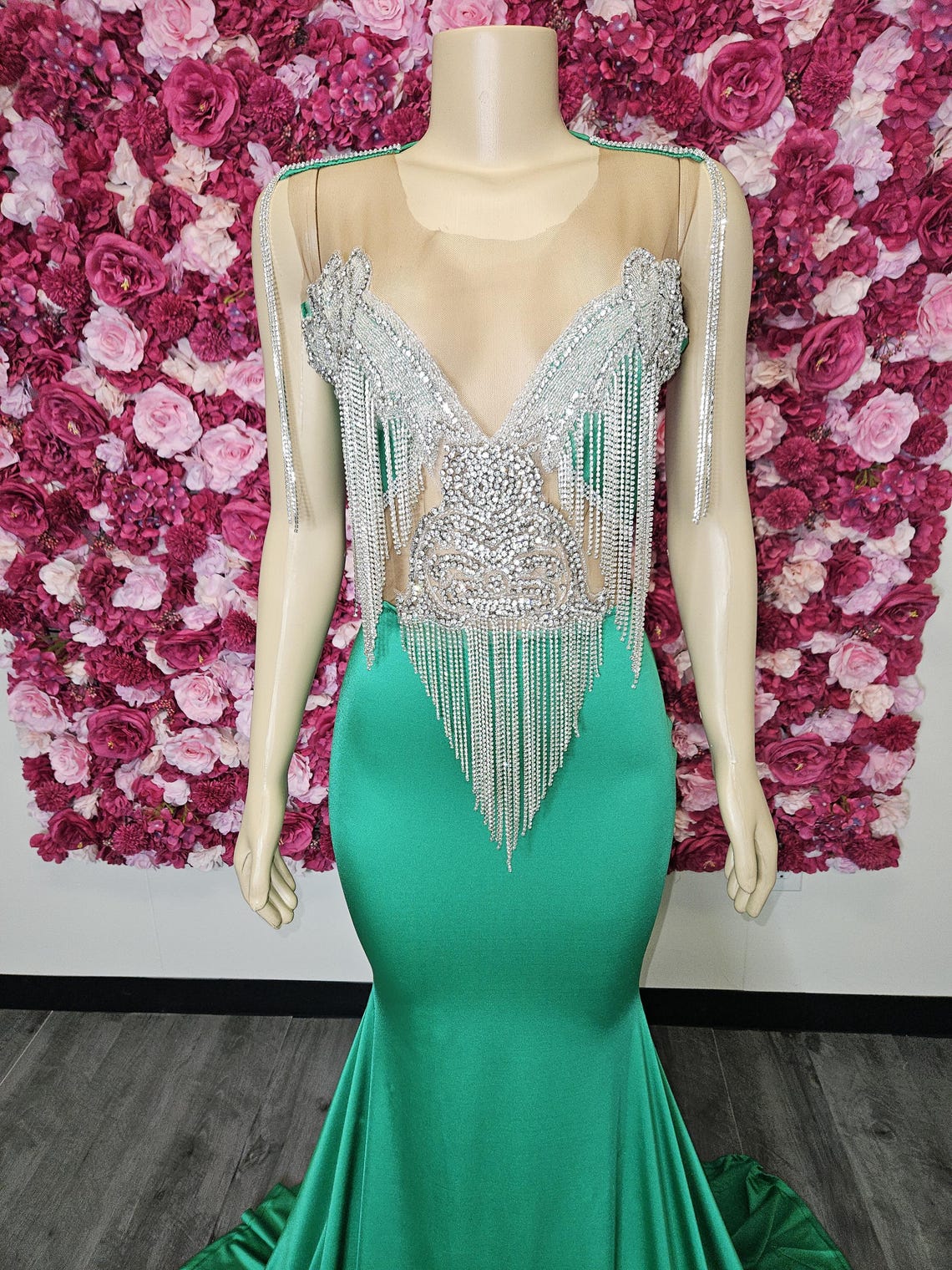 Kelly Green Prom Dress, Mermaid Prom Dress, Diamond Dress, Special ...
