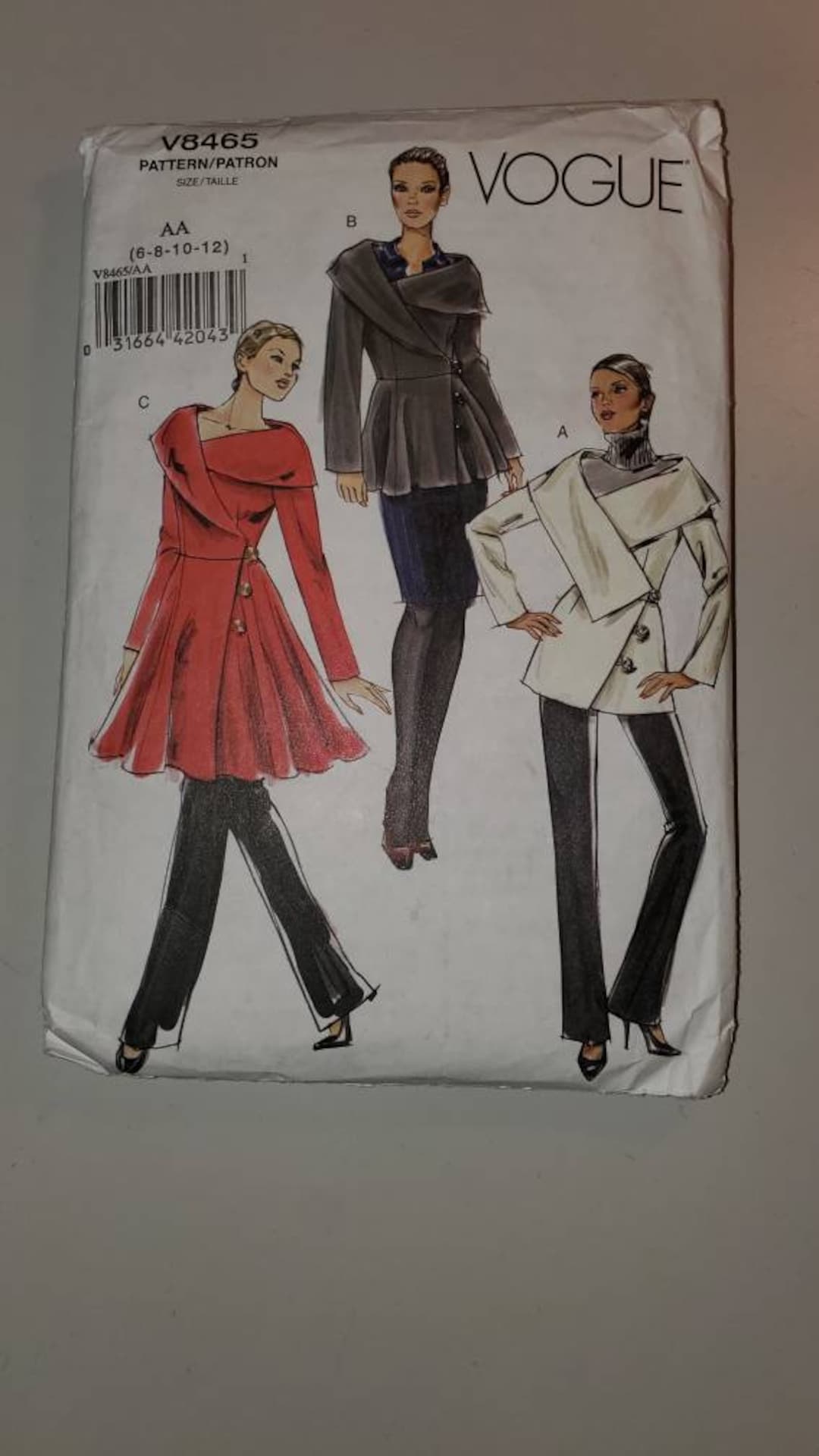 Vogue Misses Jacket and Coat Pattern V8465 NEW UNCUT RARE Find Sz 6-12 ...