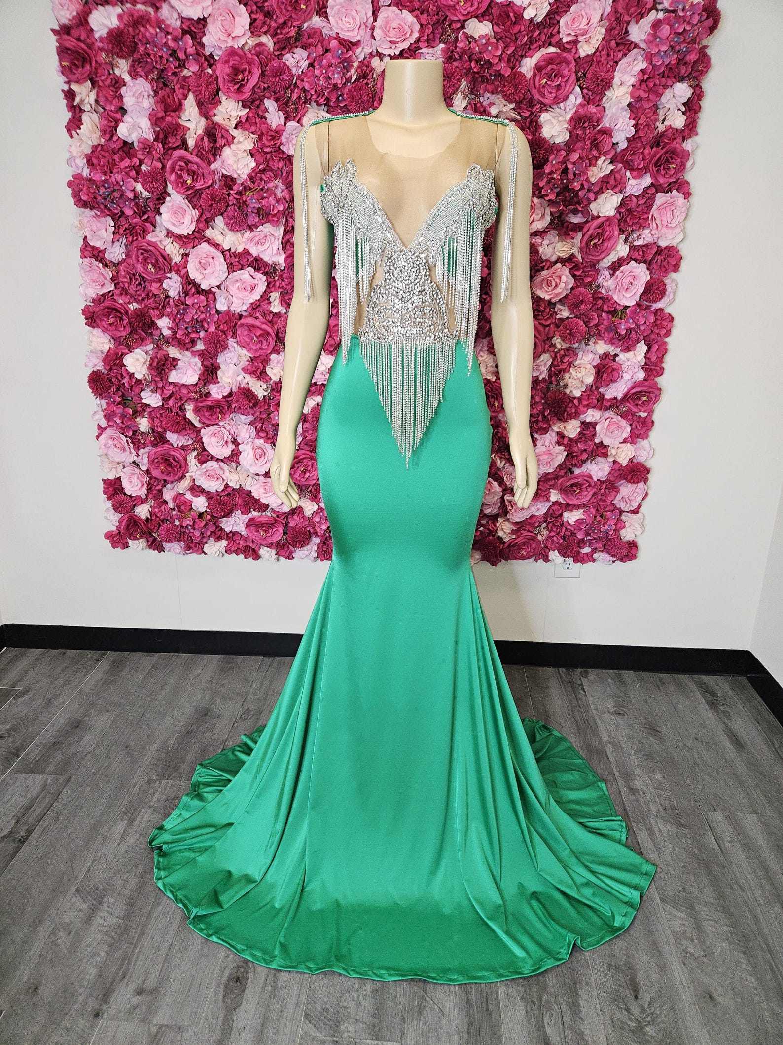 Kelly Green Prom Dress, Mermaid Prom Dress, Diamond Dress, Special ...