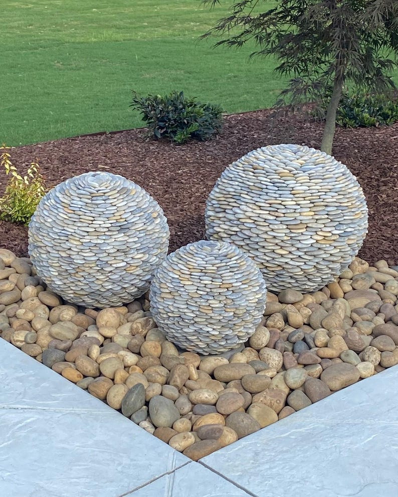 Extra-large Stone Garden Orb Sculpture – Handmade Outdoor Sphere Yard ...