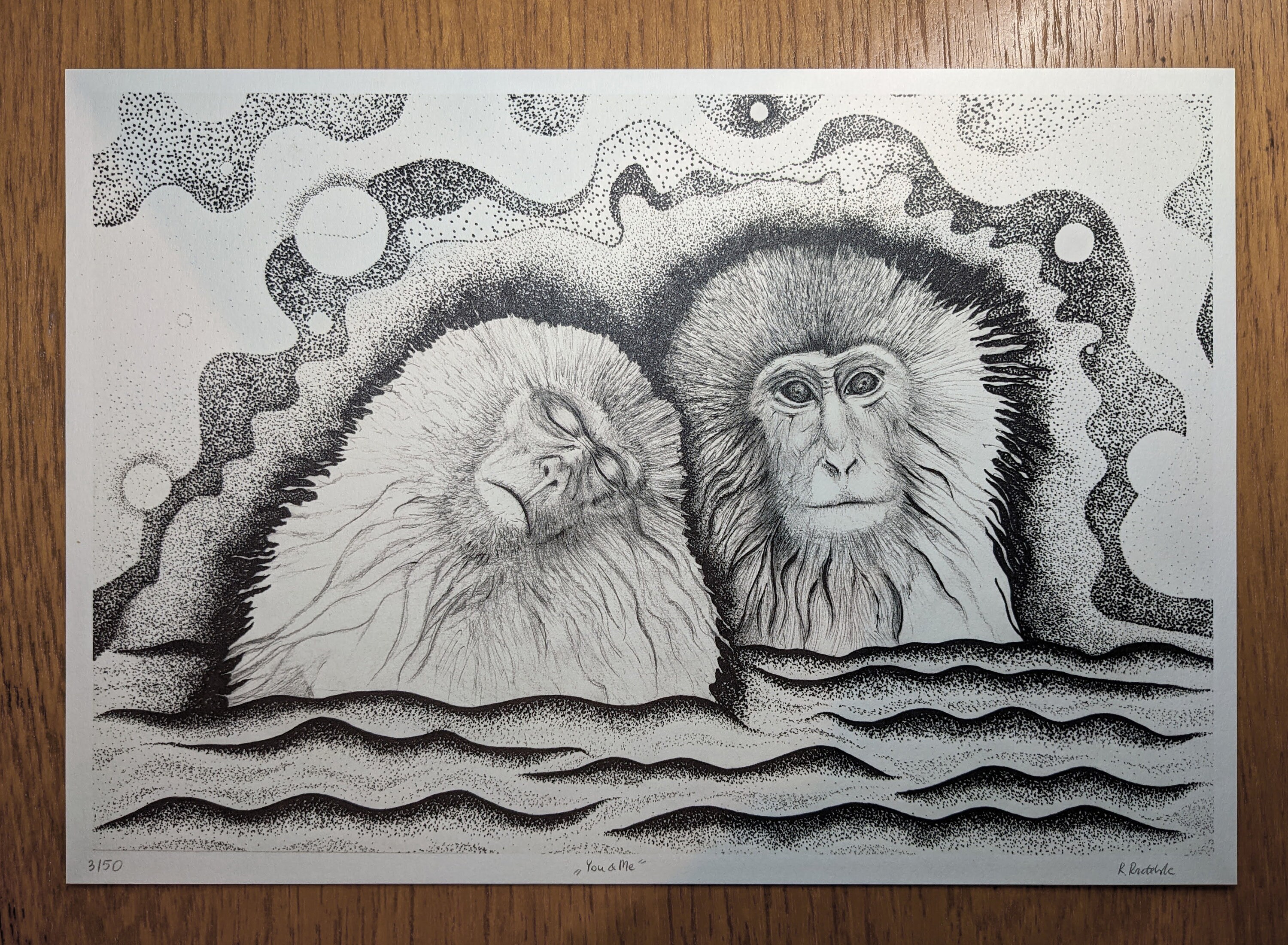 You & Me Art Print A4 Size, Love, Couple Ink Drawing, Monkey, Macaque ...
