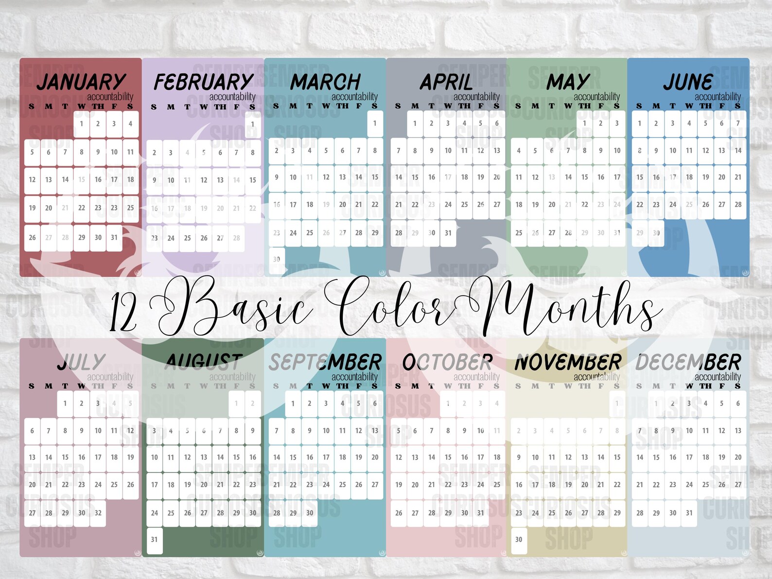 Basic Colors 12 Months of Accountability Social Media Tracker Calendar ...