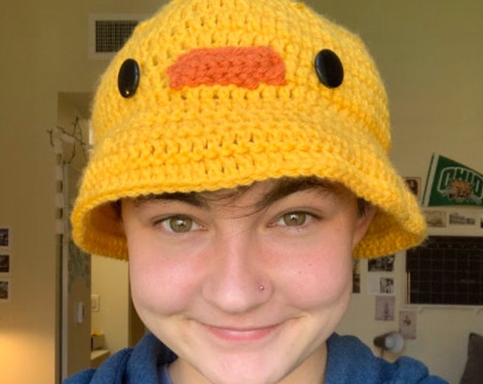 Crochet Duck Hat - FLAT BRIM - Handmade Acrylic Soft Yarn Yellow - Etsy