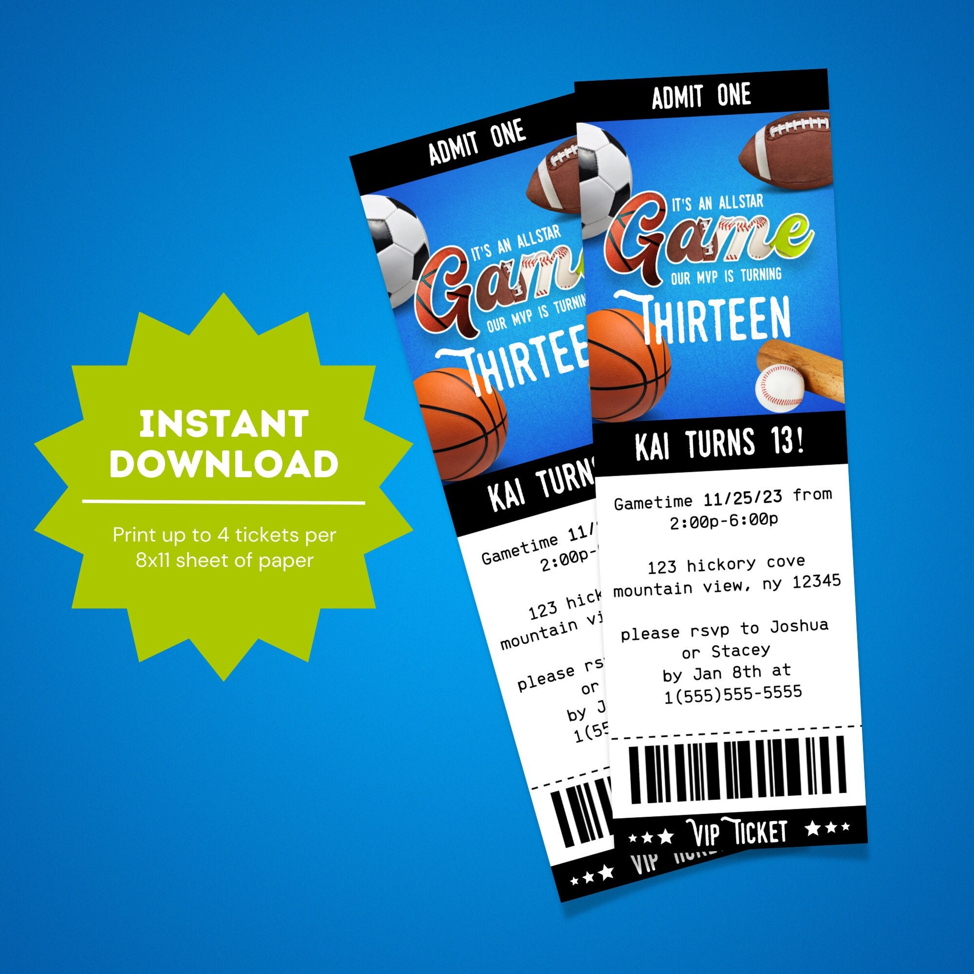 All Star Ticket Birthday Invitation All Star Ticket Invite All Star ...