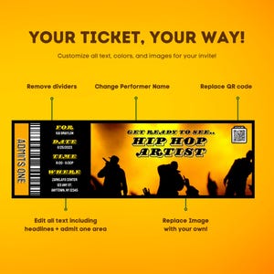 Hip Hop Concert Ticket Template | Editable Rap Concert Ticket Gift ...