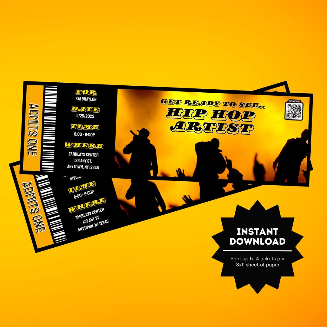 Hip Hop Concert Ticket Template | Editable Rap Concert Ticket Gift ...