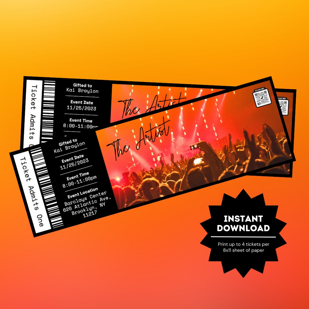 Concert Ticket Template | Editable Concert Ticket Gift | Custom Event ...