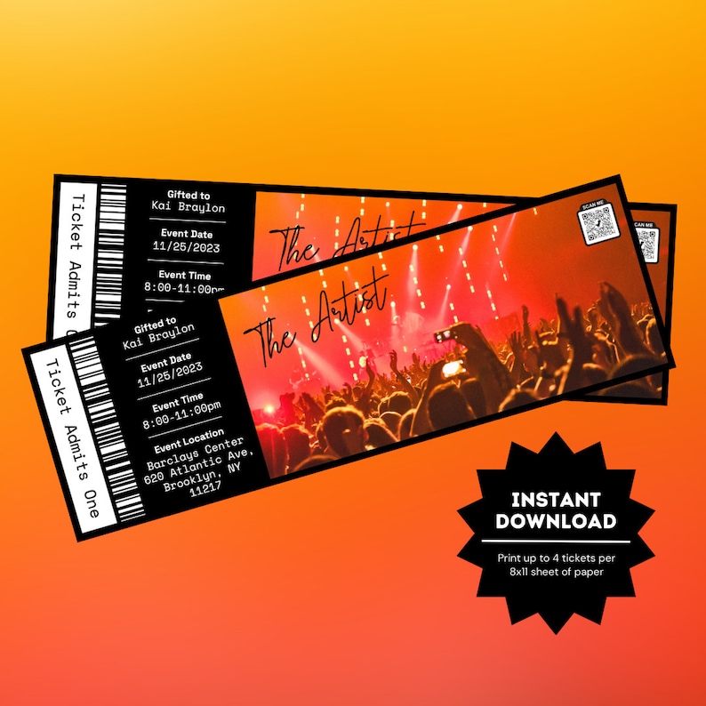 Concert Ticket Template | Editable Concert Ticket Gift | Custom Event ...