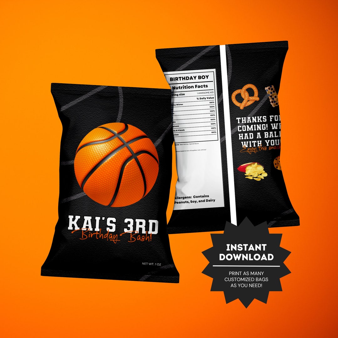 Basketball Party Chip Bag Wrappers | Basketball Themed Birthday Chip ...