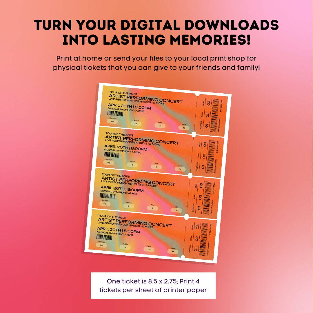 Custom Event Ticket Stub | Concert Ticket Template | Editable Concert ...