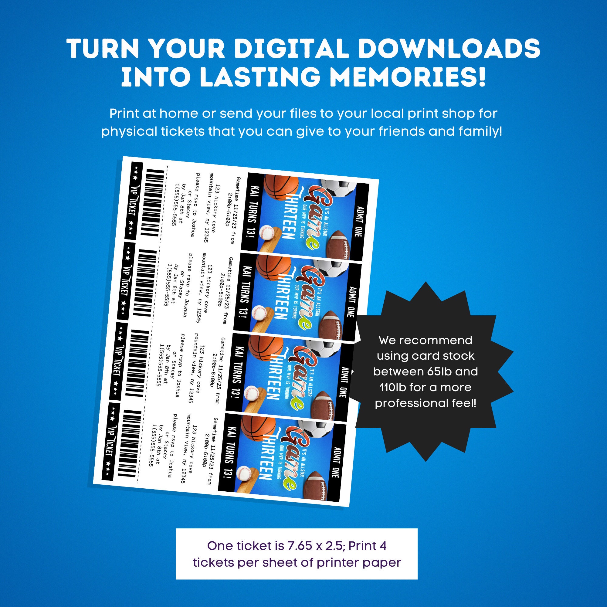 All Star Ticket Birthday Invitation All Star Ticket Invite All Star ...