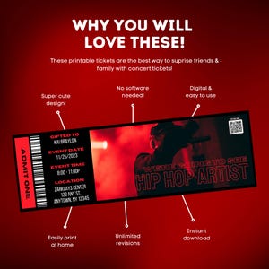 Red Hip Hop Concert Ticket Template | Editable Rap Concert Ticket ...