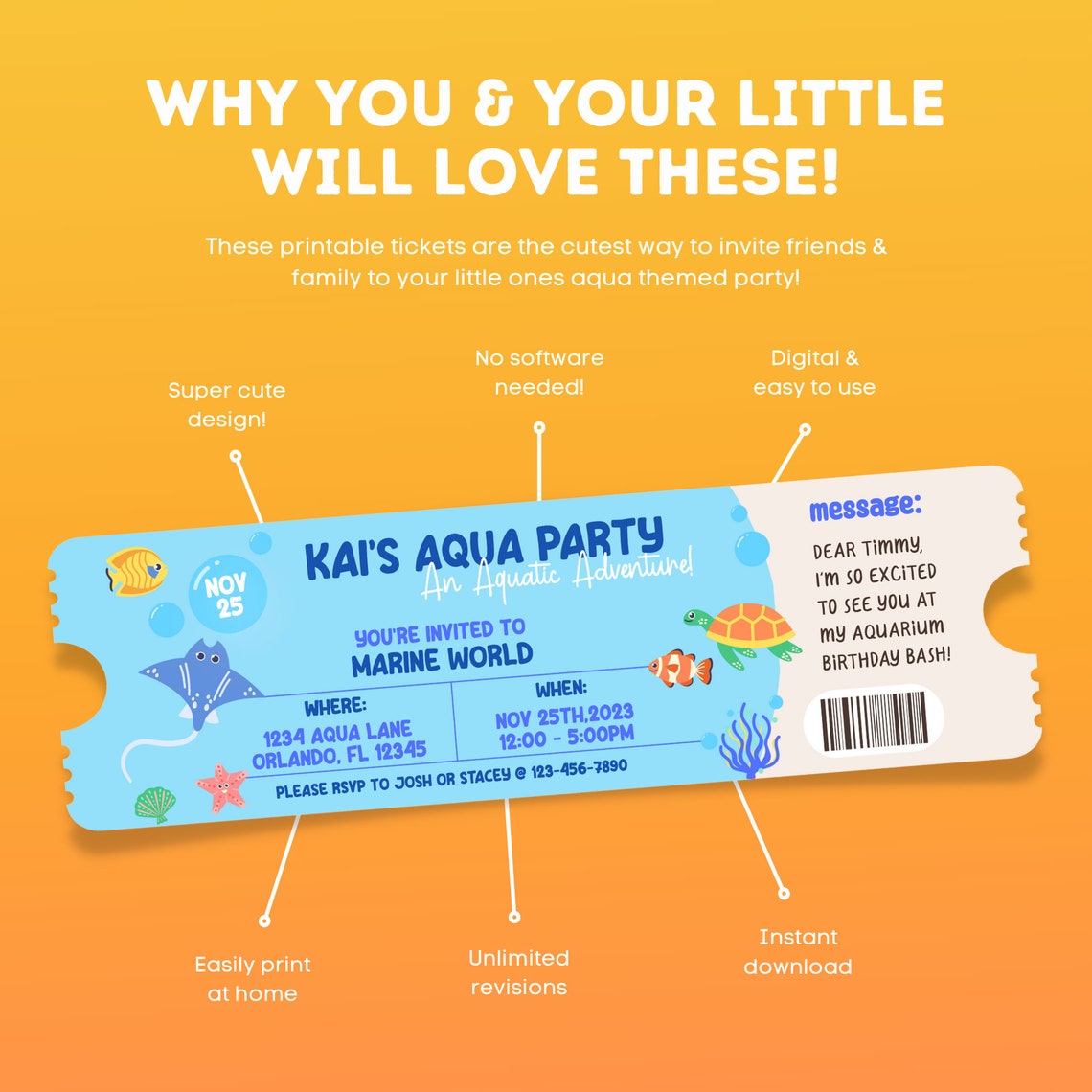 Ocean Birthday Ticket Invitation Under the Sea Party Invite Underwater ...