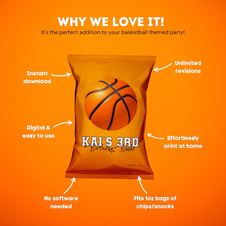 Basketball Birthday Potato Chip Bags Basketball Theme Party Chip Bag Covers Basketball Chip Bag