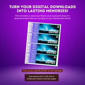 Blue Hip Hop Concert Ticket Template | Editable Music Event Ticket Gift ...