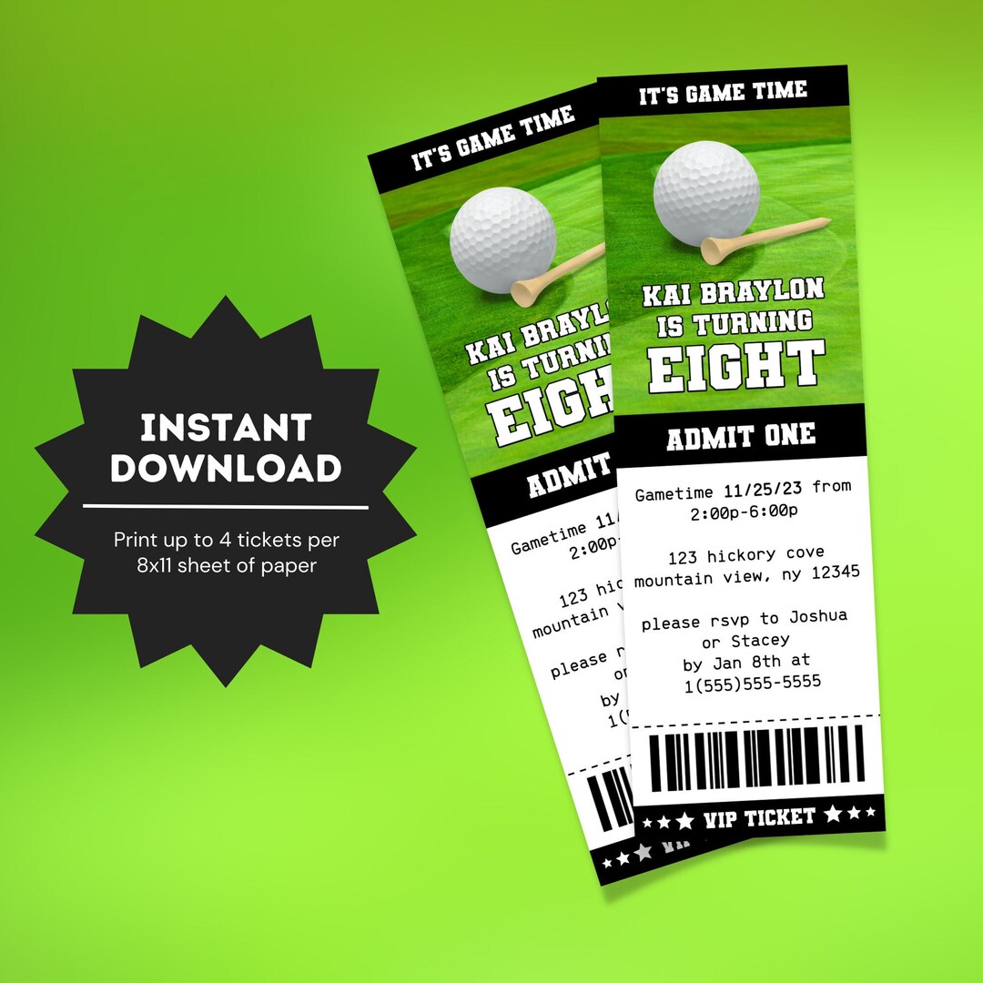 Golf Ticket Birthday Invitation | Golf Ticket Invite | Golf Themed ...